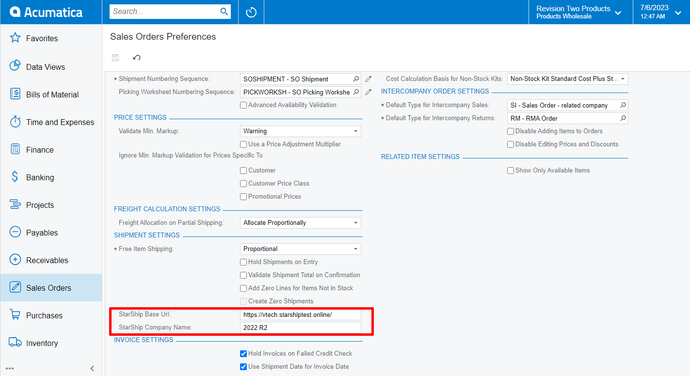 Acumatica Setup · StarShip