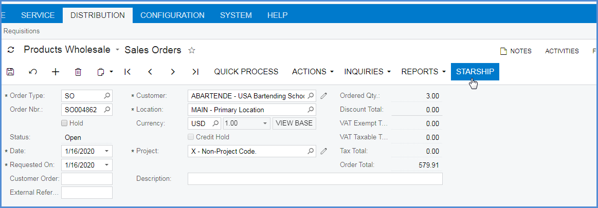 Using Rate Quote with Acumatica · StarShip